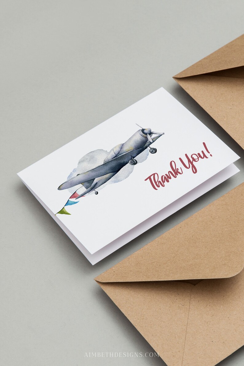 Airplane Birthday Thank You Card Airplane Folded Thank You - Etsy