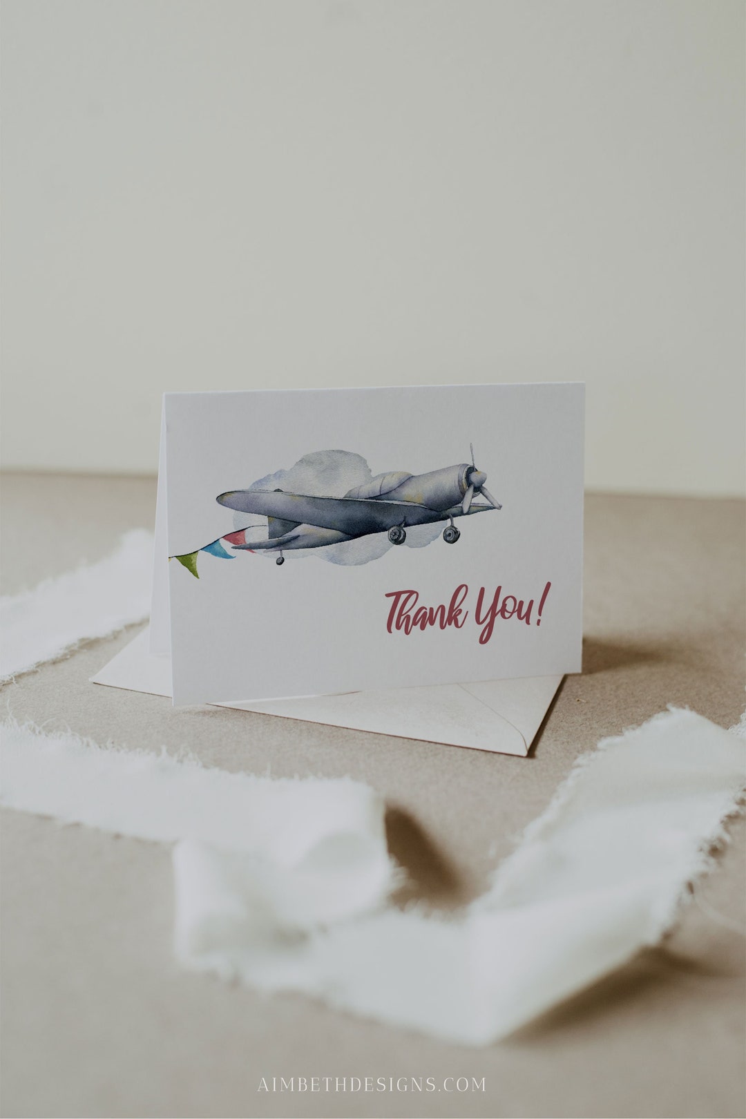 Airplane Birthday Thank You Card, Airplane Folded Thank You Card ...