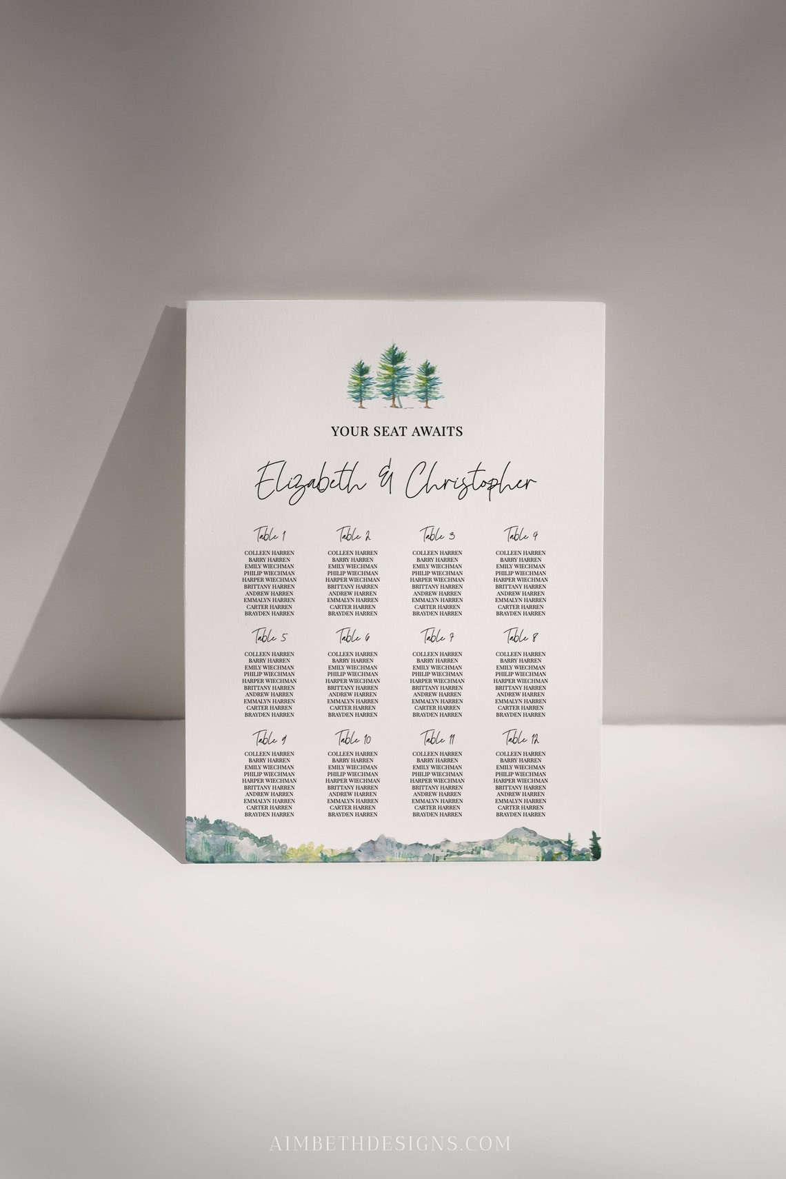 Mountain Wedding Seating Chart Template Forest Wedding - Etsy