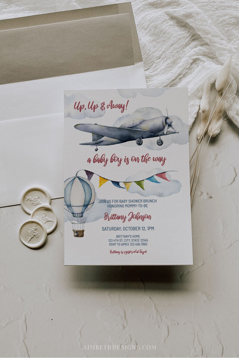 Airplane Baby Shower Invitation Vintage Airplane Baby Shower | Etsy