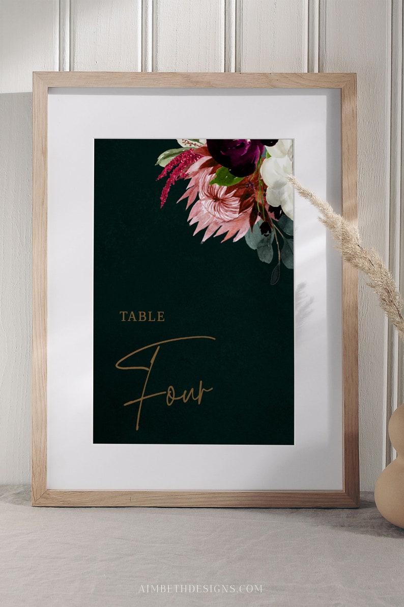 Jewel Tone Wedding Table Numbers Template, Emerald Green Wedding Table ...