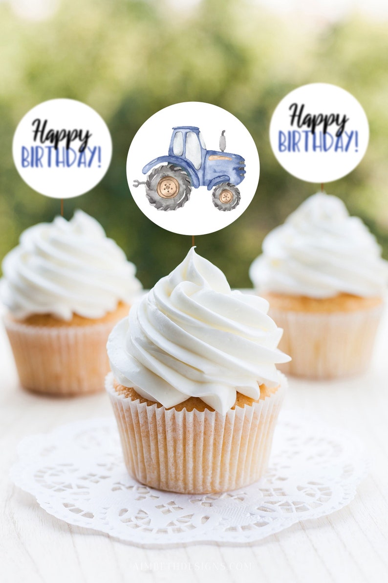 Blue Tractor Cupcake Toppers Printable New Holland Cupcake - Etsy