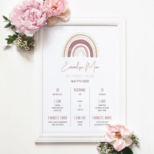 Boho Rainbow Milestone Poster Template, 1st Birthday Sign, Boho ...