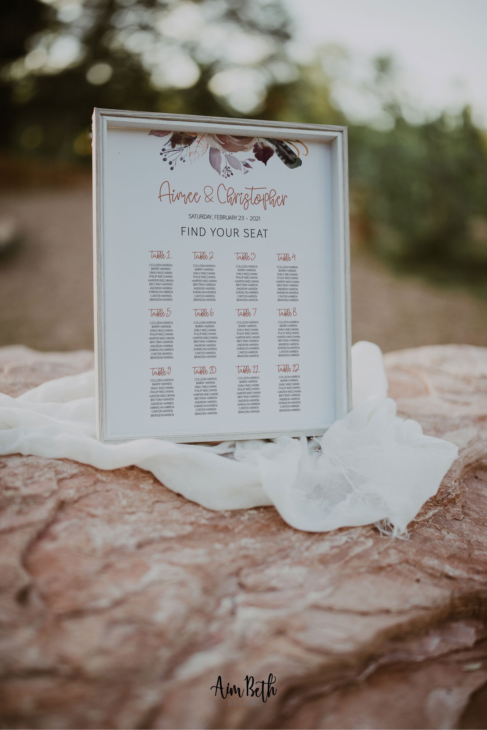 Rustic Boho Wedding Seating Chart Template Burnt Orange | Etsy