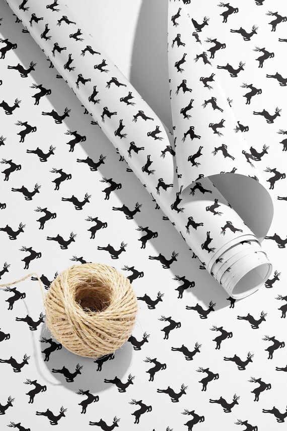 Black and White Christmas Wrapping Paper Reindeer Gift Wrap | Etsy