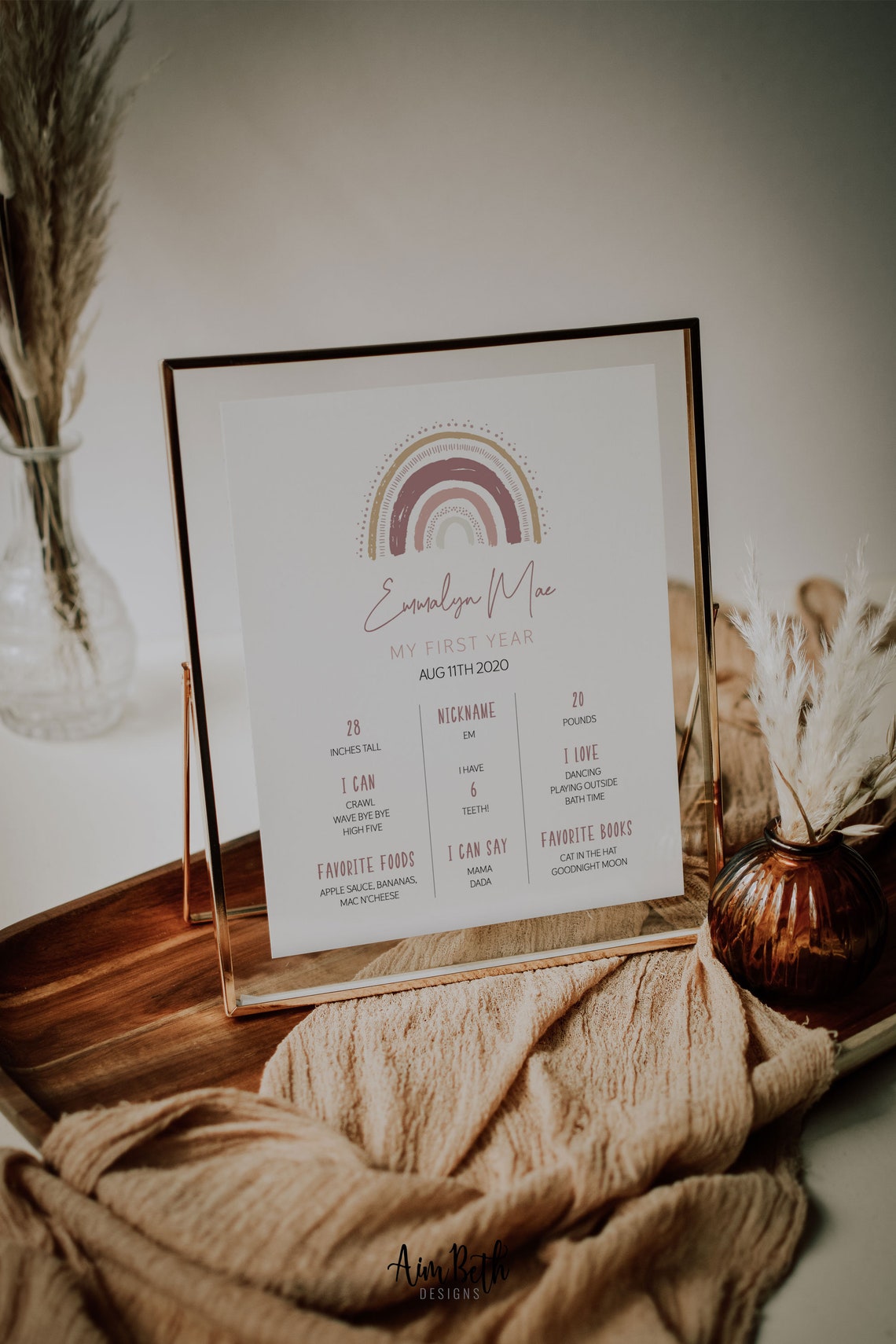 Boho Rainbow Milestone Poster Template, 1st Birthday Sign, Boho ...