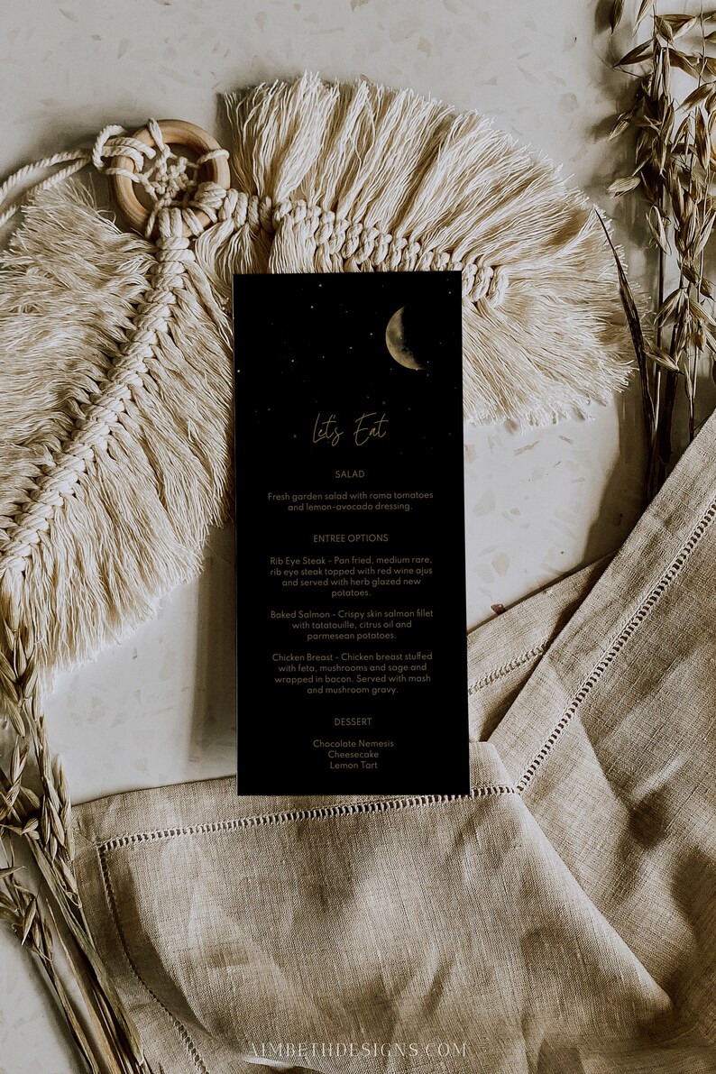 Starry Night Wedding Menu Template, Celestial Wedding Menu, Galaxy ...