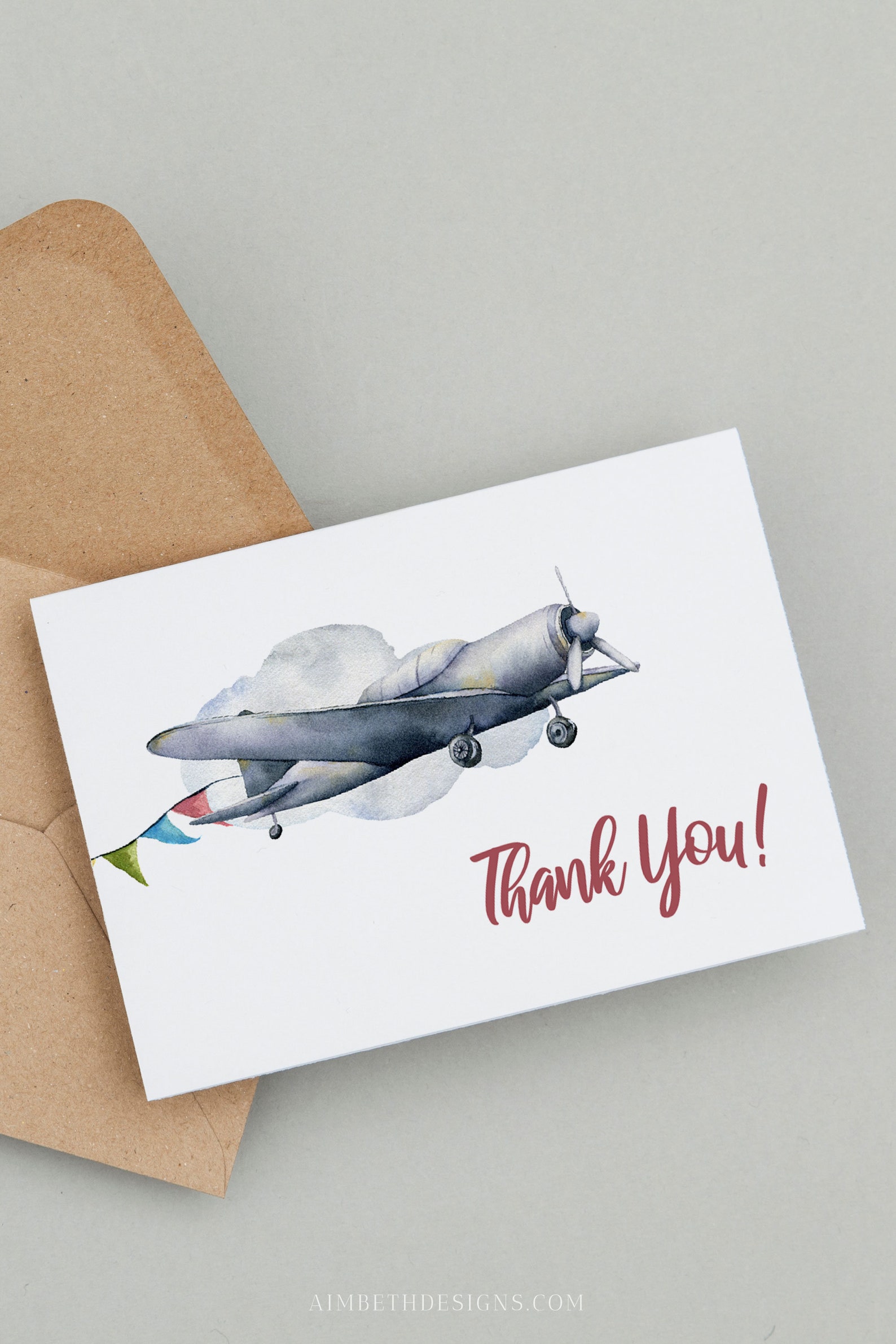 Airplane Birthday Thank You Card Airplane Folded Thank You - Etsy