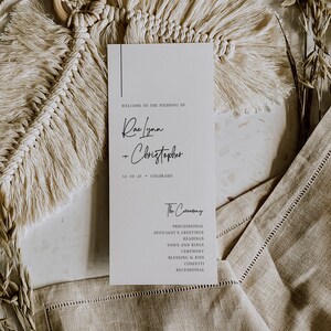 Minimalist Wedding Program Template, Modern Wedding Timeline, Black and ...