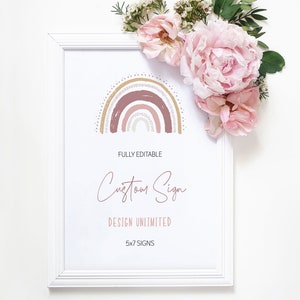 Boho Rainbow Custom Sign Template Rainbow Baby Shower Sign - Etsy