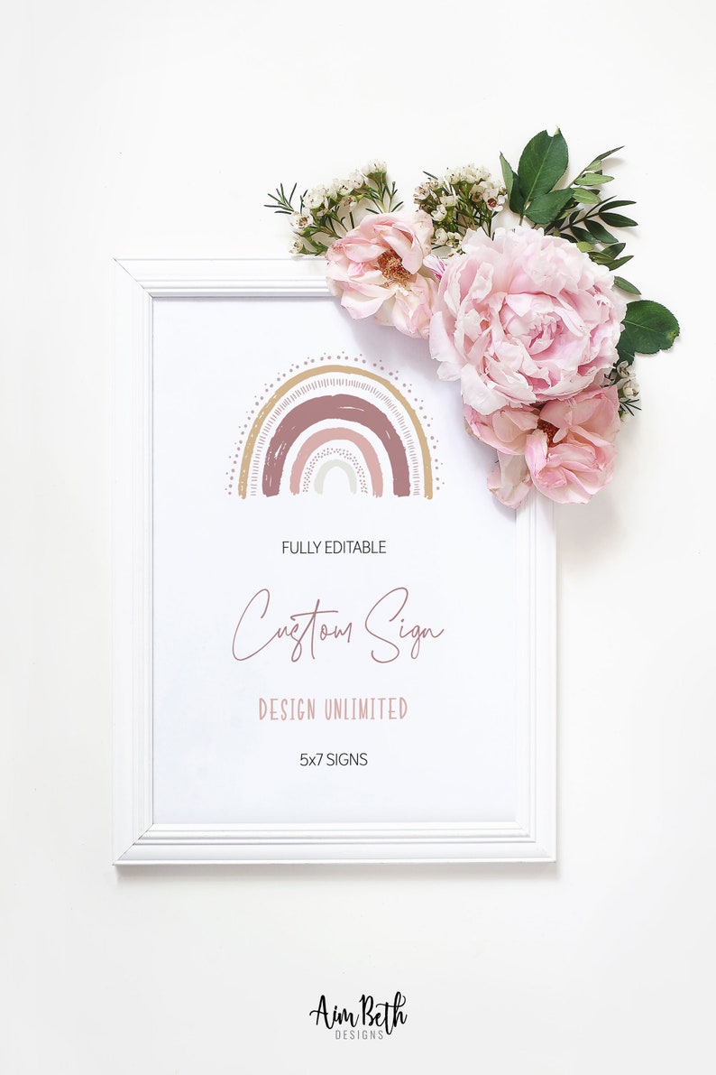 Boho Rainbow Custom Sign Template Rainbow Baby Shower Sign - Etsy