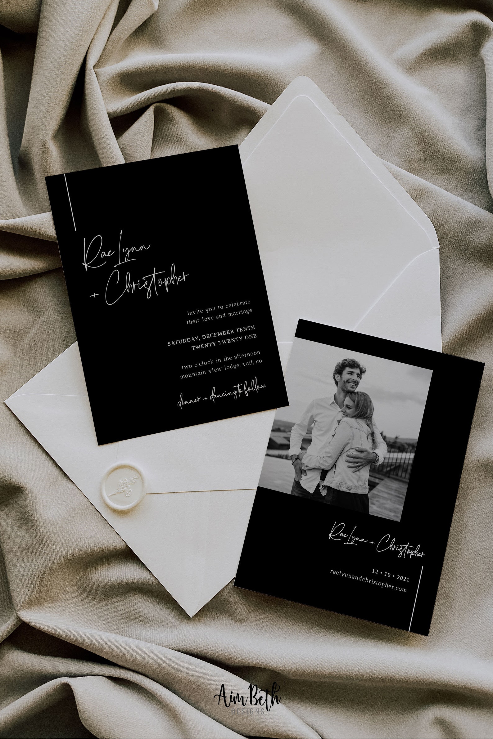Black Modern Wedding Invitation Suite, Black Wedding Invitation ...