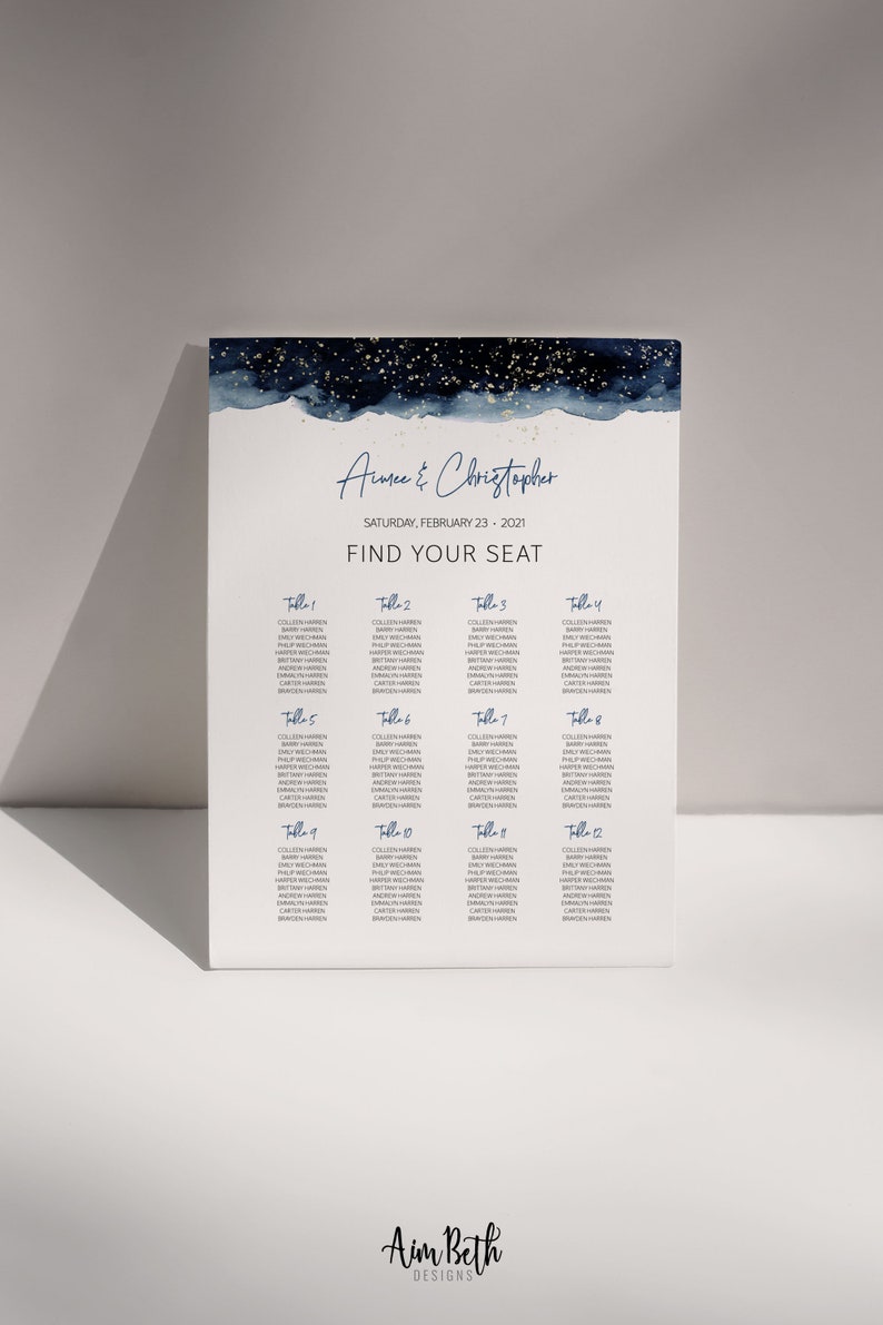 Celestial Wedding Seating Chart Template, Starry Night Guest Seating ...