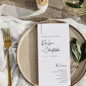 Minimalist Wedding Program Template, Modern Wedding Timeline, Black and ...