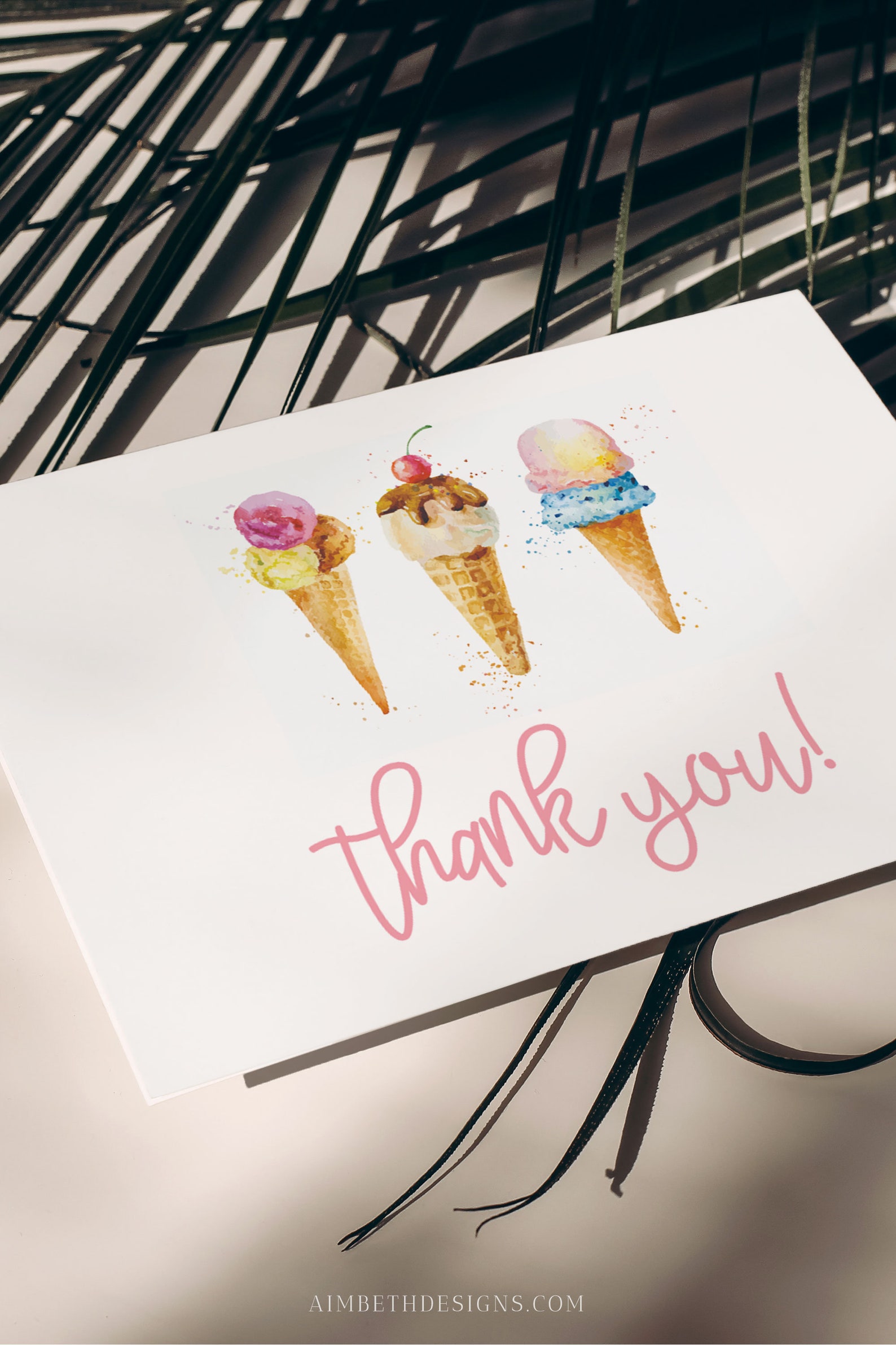 Ice Cream Party Thank You Card, Ice Cream Birthday Thank You, Ice Cream ...
