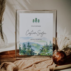 EDITABLE Mountain Custom Wedding Sign, 8x10 Custom Sign Template ...