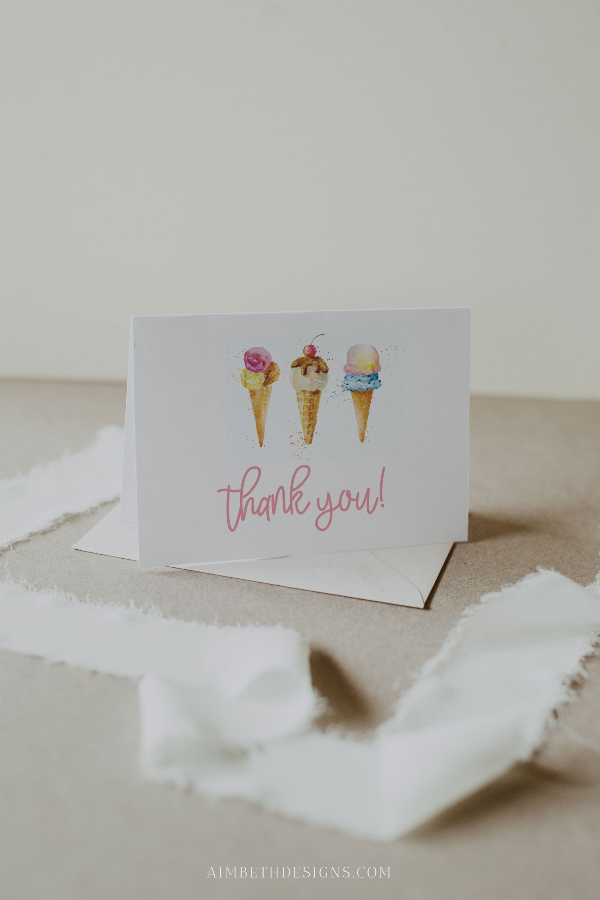 Ice Cream Party Thank You Card, Ice Cream Birthday Thank You, Ice Cream ...