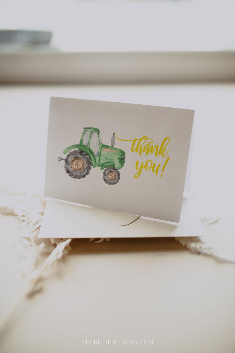 Green Tractor Thank You Card, John Deere Folded Thank You Card, Tractor ...