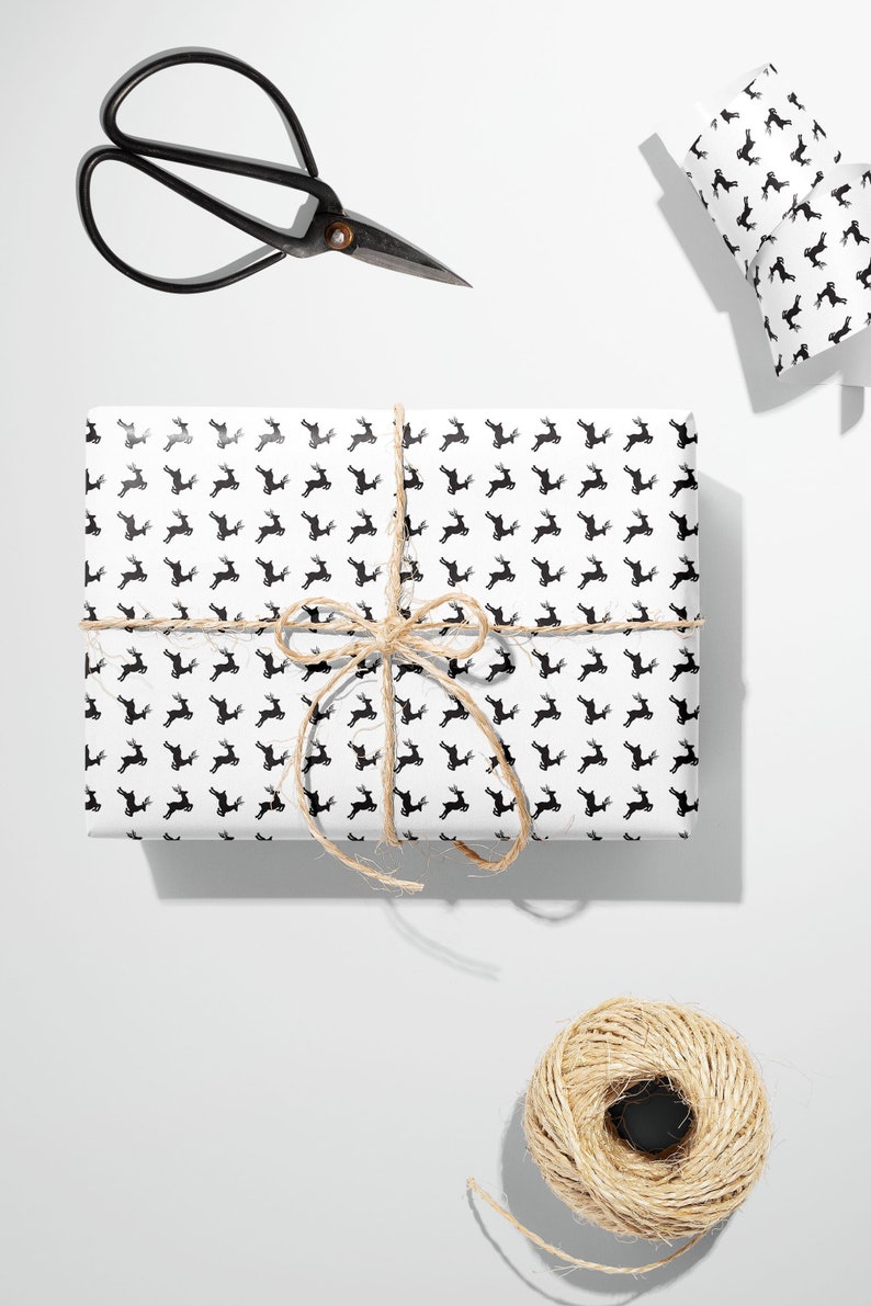 Black and White Christmas Wrapping Paper Reindeer Gift Wrap | Etsy