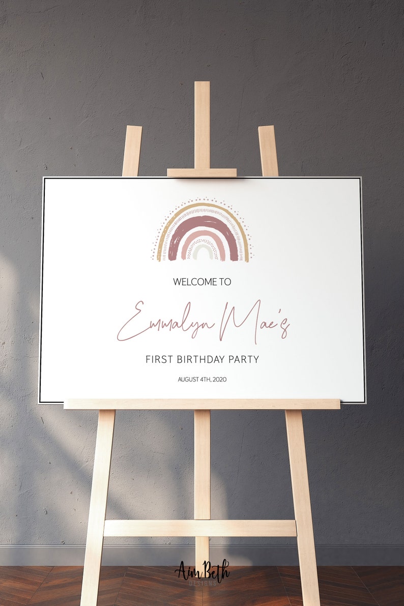 Boho Rainbow Baby Shower Sign, Boho Rainbow Welcome Sign Template ...