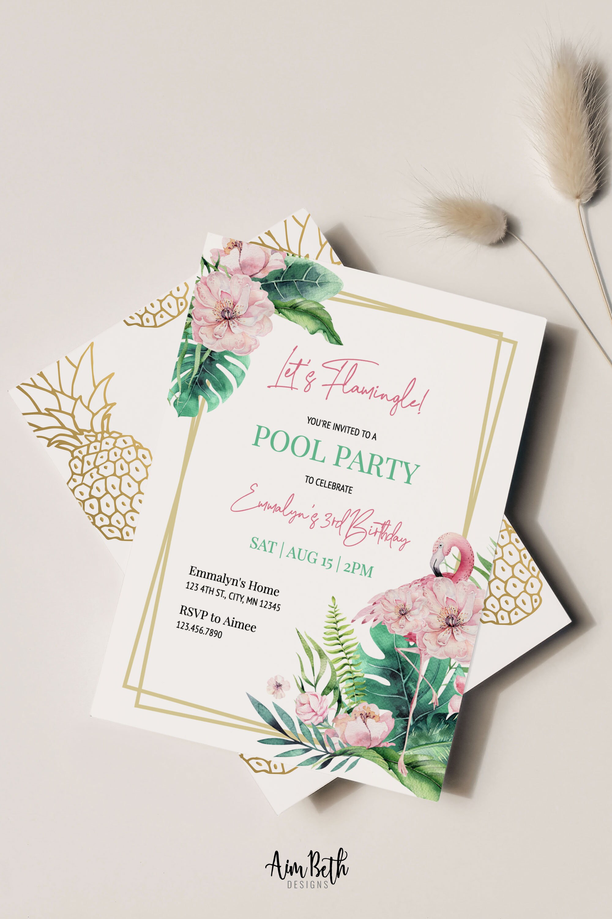 Flamingo Invitation Flamingo Birthday Invitation Tropical | Etsy