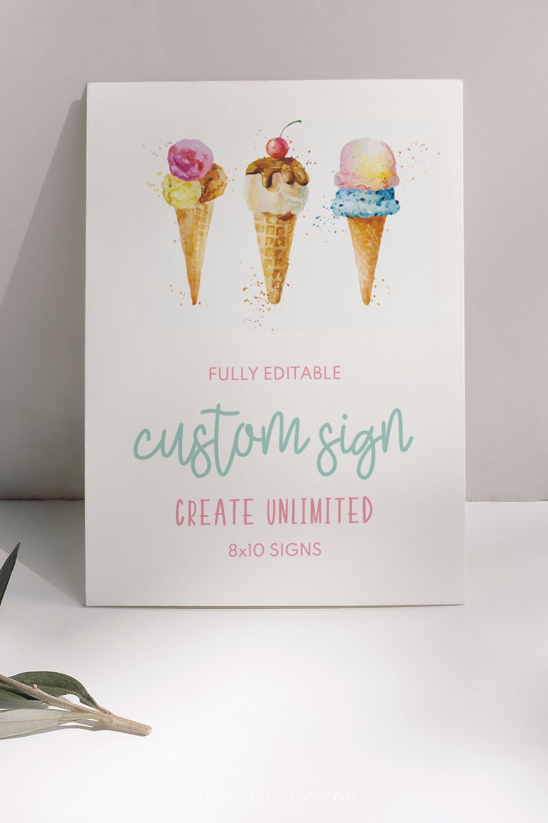Printable Ice Cream Sign Ice Cream Party Custom Sign 8x10 | Etsy