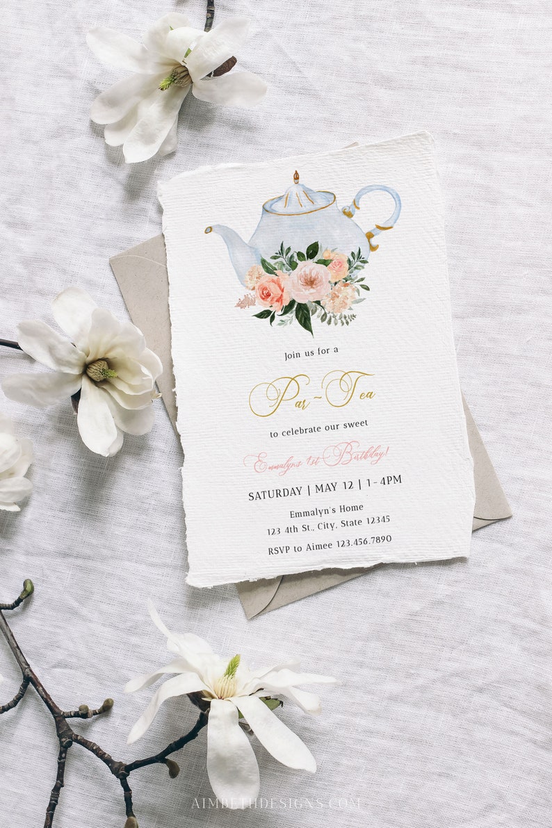 Tea Party Invitation Par-tea Birthday Invitation Garden - Etsy