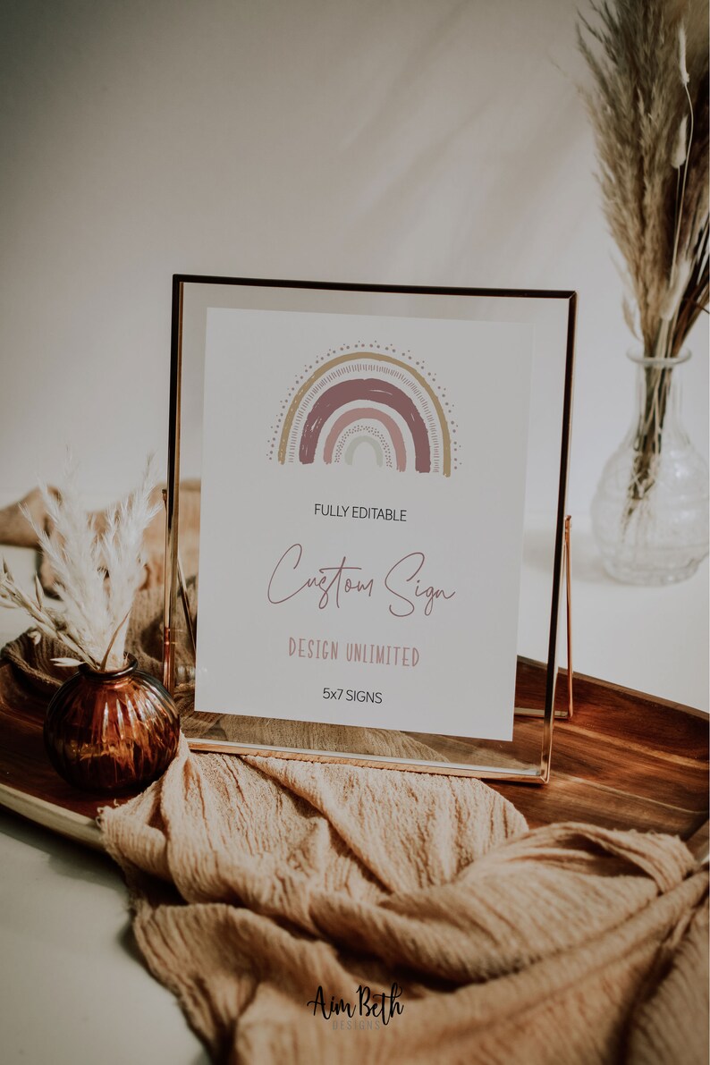 Boho Rainbow Custom Sign Template Rainbow Baby Shower Sign - Etsy