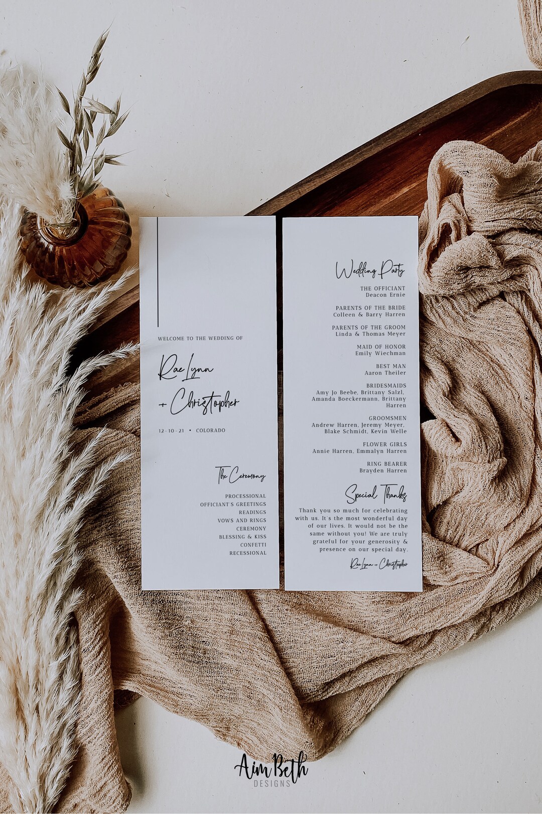 Minimalist Wedding Program Template, Modern Wedding Timeline, Black and ...