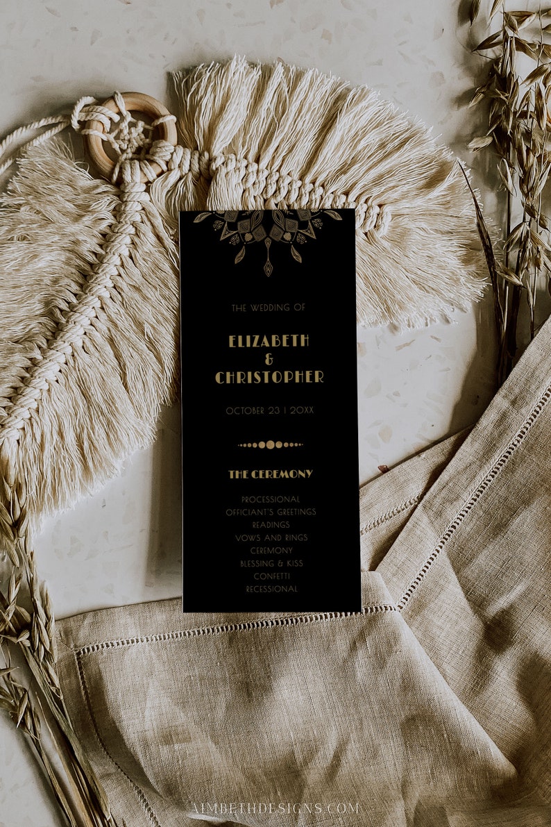 Art Deco Wedding Program Template Editable Minimal Retro - Etsy