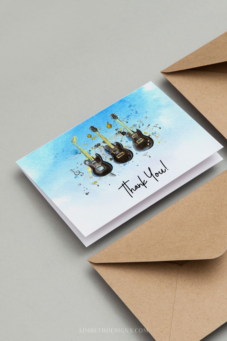 Rock and Roll Thank You Card Rock Star Folded Thank You Card | Etsy