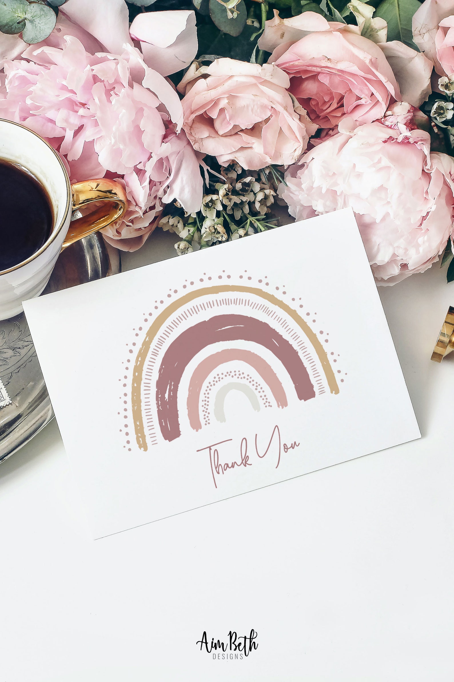 Boho Rainbow Thank You Card Boho Rainbow Folded Thank You - Etsy