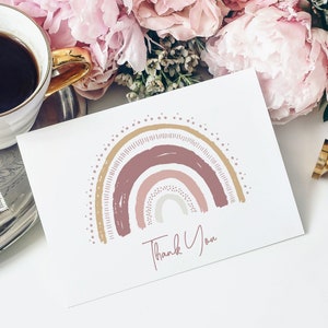 Boho Rainbow Thank You Card, Boho Rainbow Folded Thank You Card, Muted ...