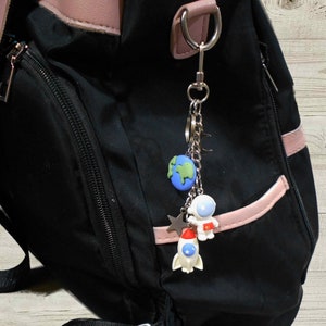 Cute 3D Astronaut Rocket Planet Space Backpack Keychain Charms, Moon ...