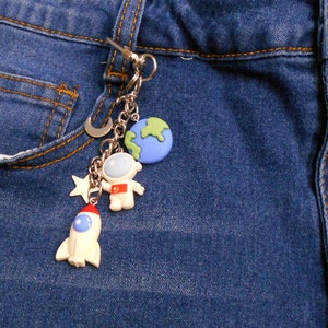 Cute 3D Astronaut Rocket Planet Space Backpack Keychain Charms, Moon ...