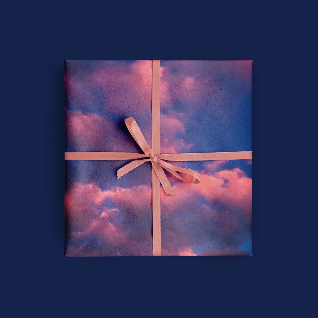 Sunset Clouds Gift Wrap, Unique Gift Wrap, Pink, Orange and Blue Clouds ...