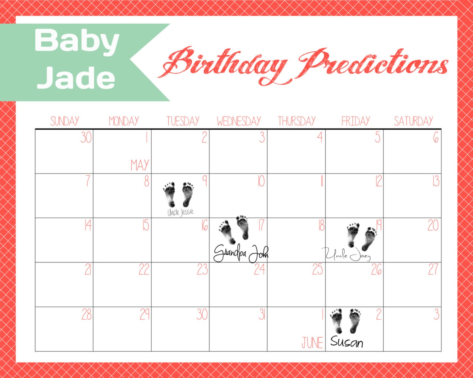 Baby Shower Game Guess the Baby's Birthday Baby Shower | Etsy