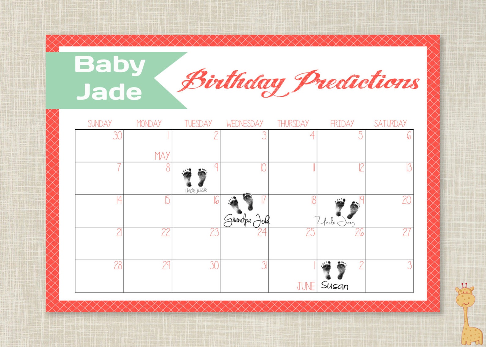 Baby Shower Game Guess the Baby's Birthday Baby Shower | Etsy