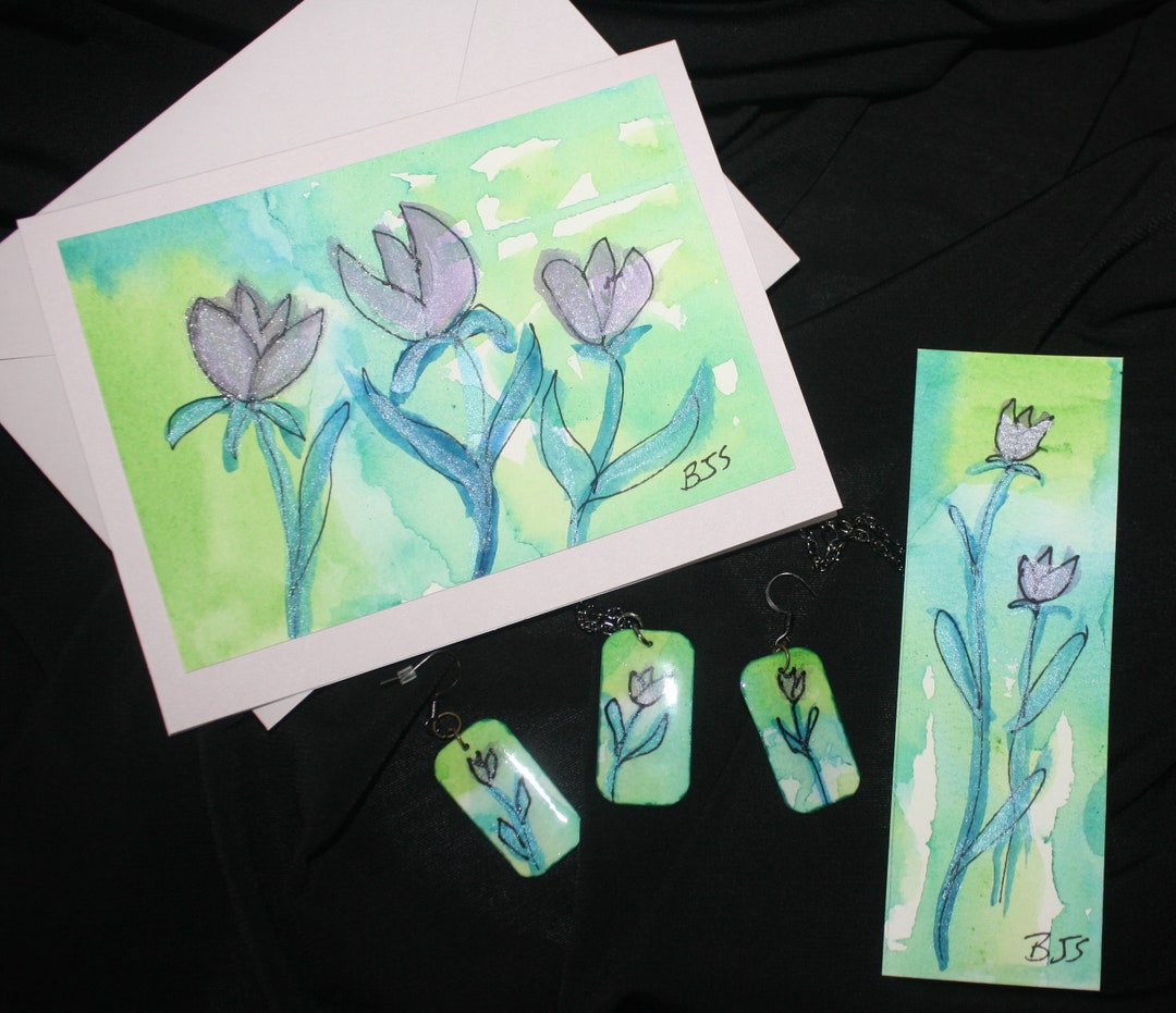 Matching Watercolor Note Card and Jewelry Set - Etsy