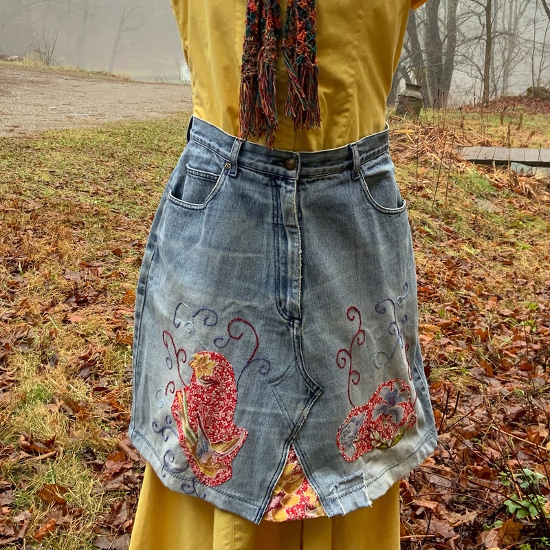 Upcycled Denim Skirt - Etsy