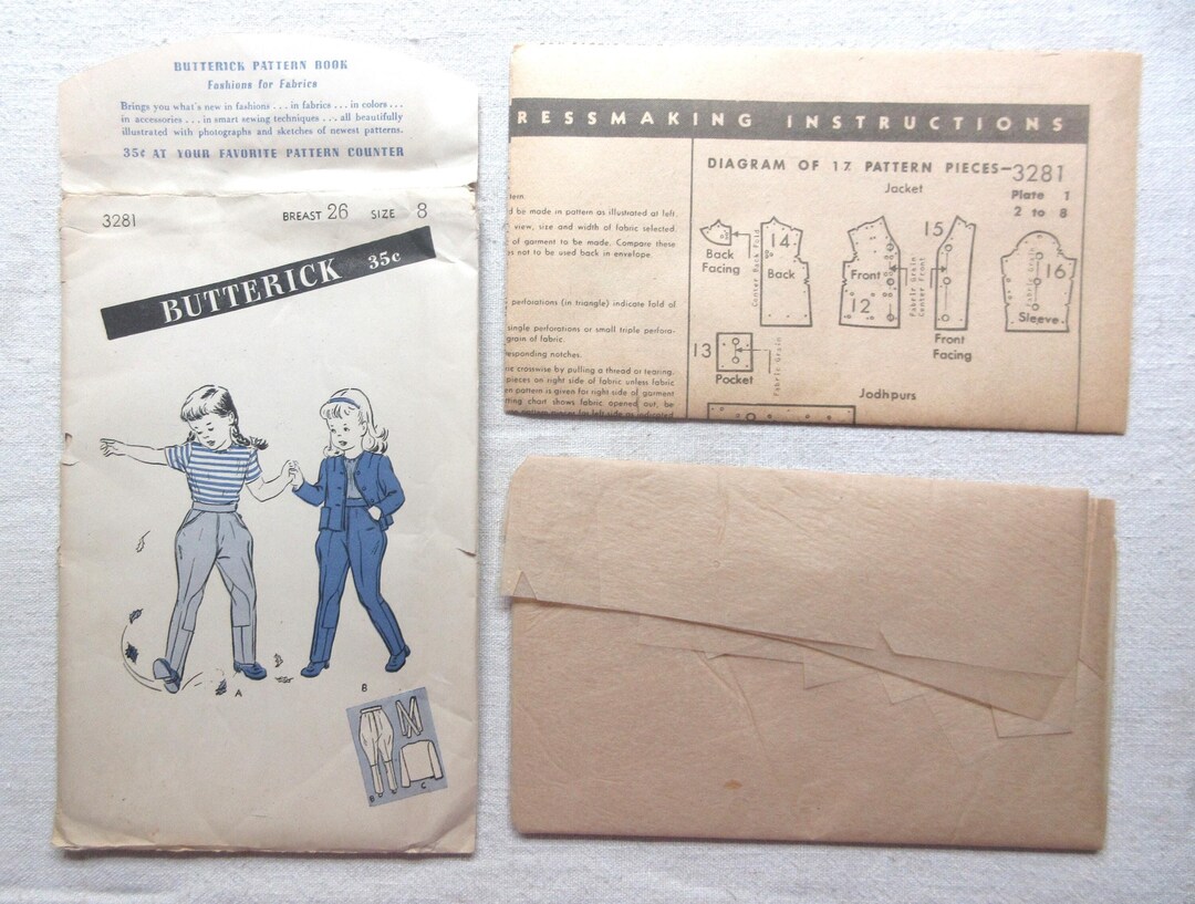 1940s Girls Size 8 Pattern for Jodhpurs Pants and Jacket. Uncut ...