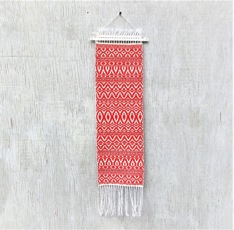 Red and White Handwoven Textile Wall Hanging Room Decor. Small | Etsy