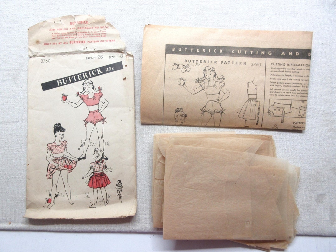 1940s Girls Play Suit Pattern, Size 8. Butterick 3760 With Instruction ...
