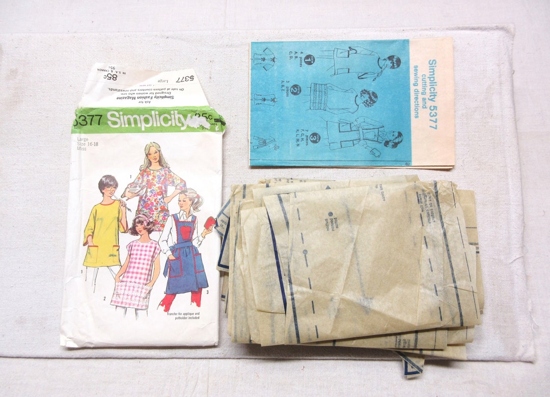1970s Apron Long Top Pattern. Simplicity #5377 From 1972. Full Apron ...