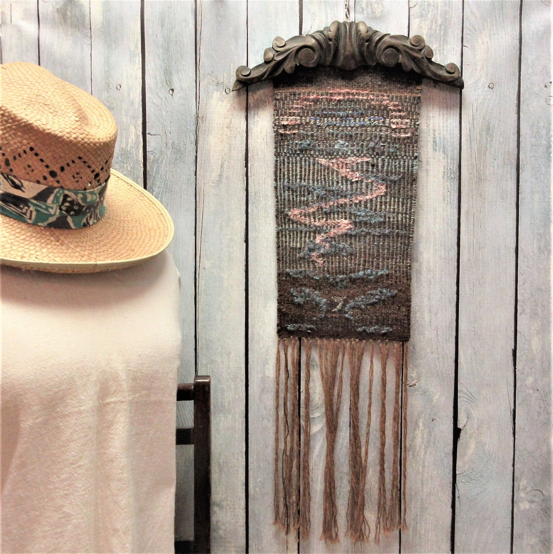 Handwoven Mountain Cabin Lodge Decor Rustic Tapestry Wall Hanging, Back ...