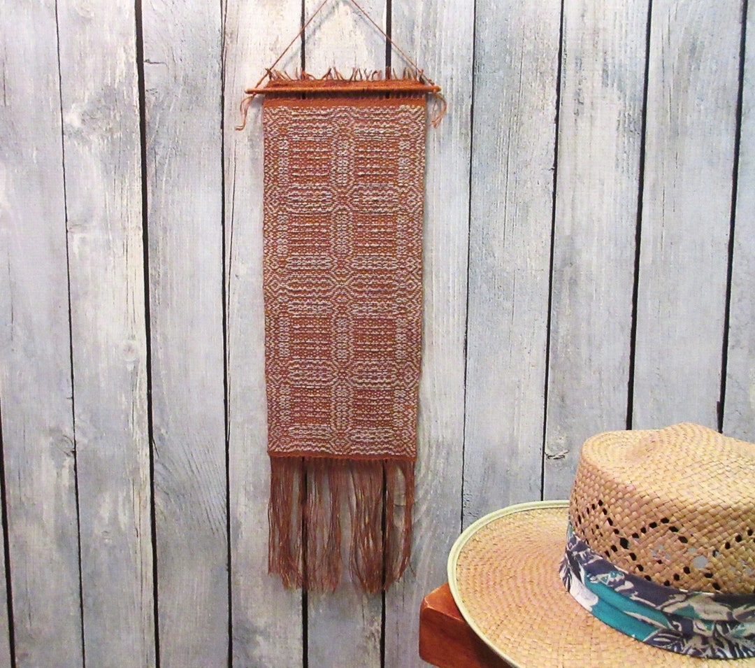 Rustic Handwoven Wall Hanging in an Overshot Pattern. Gray Cotton Tweed ...