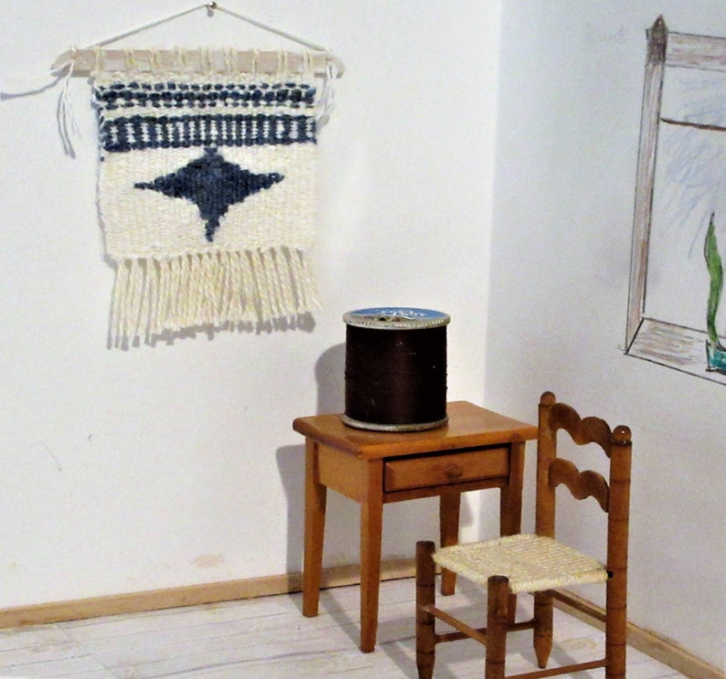 Blue and White Woven Tiny Wall Hanging Miniature Diorama Tiny - Etsy