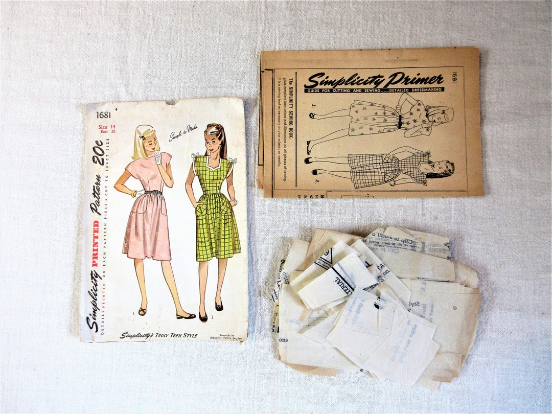 1940s Dress Pattern Size 14 Girls Teen Miss. Simplicity 1681 From 1946 ...