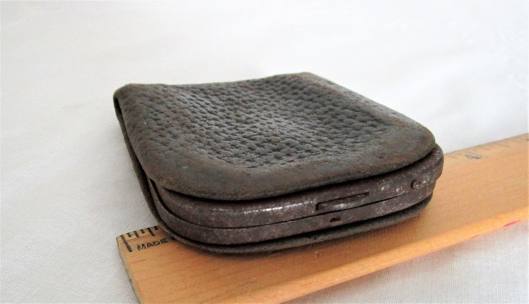 Antique Leather Wallet With a Hinged Snap Closure, Has a Ripped Change ...