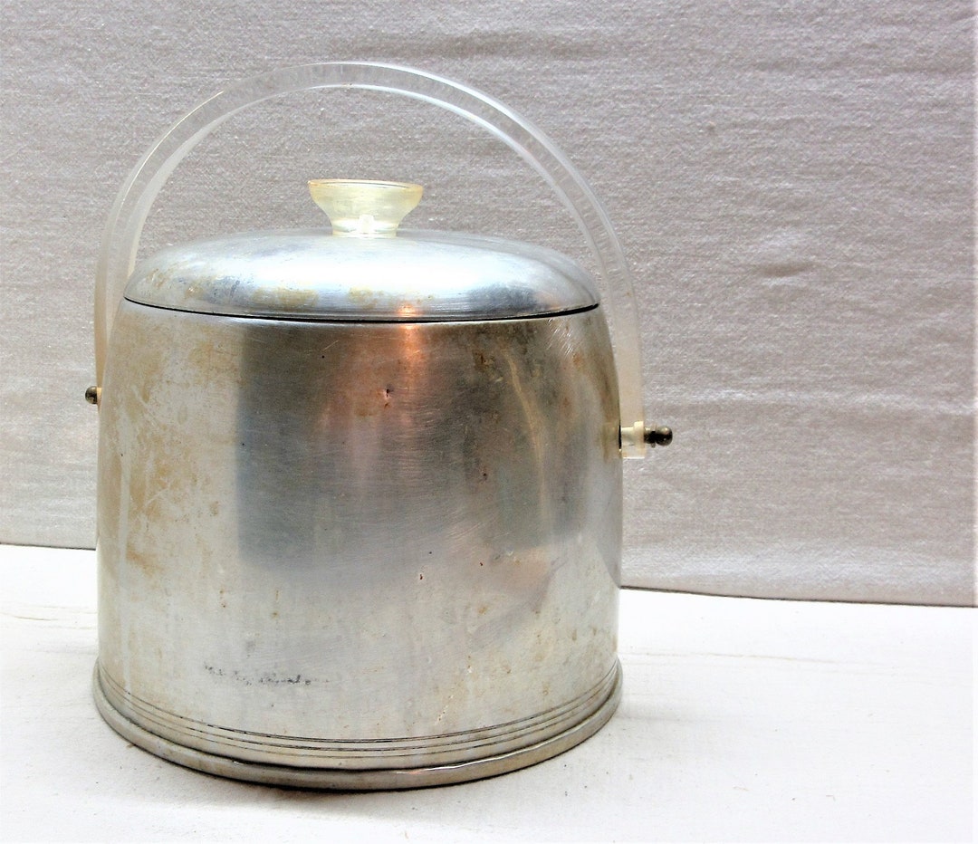 Aluminum Ice Bucket by Kromex. 1950s Mid Century Tool Has a Lucite Type ...